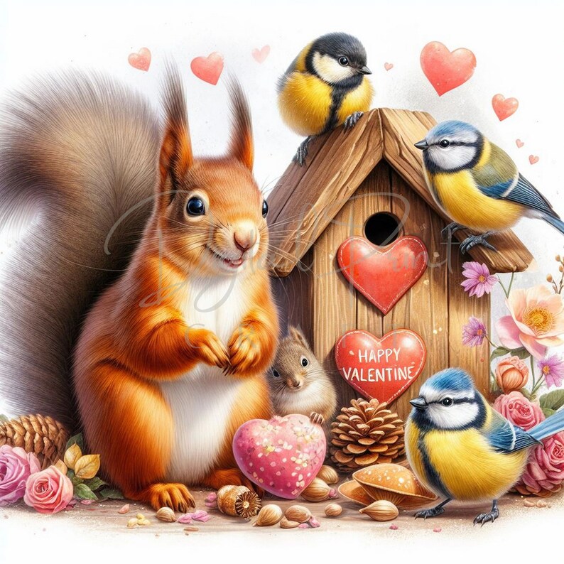 Valentine Squirrel Clipart, 10 JPG Valentines Day Clipart, Valentine ...