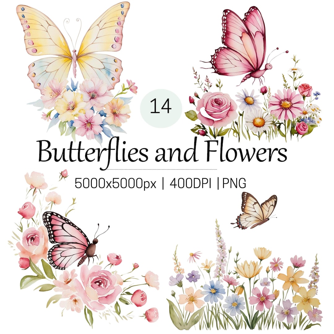 Floral Butterfly - Watercolor Butterflies Clipart- 14 PNG FILES ...