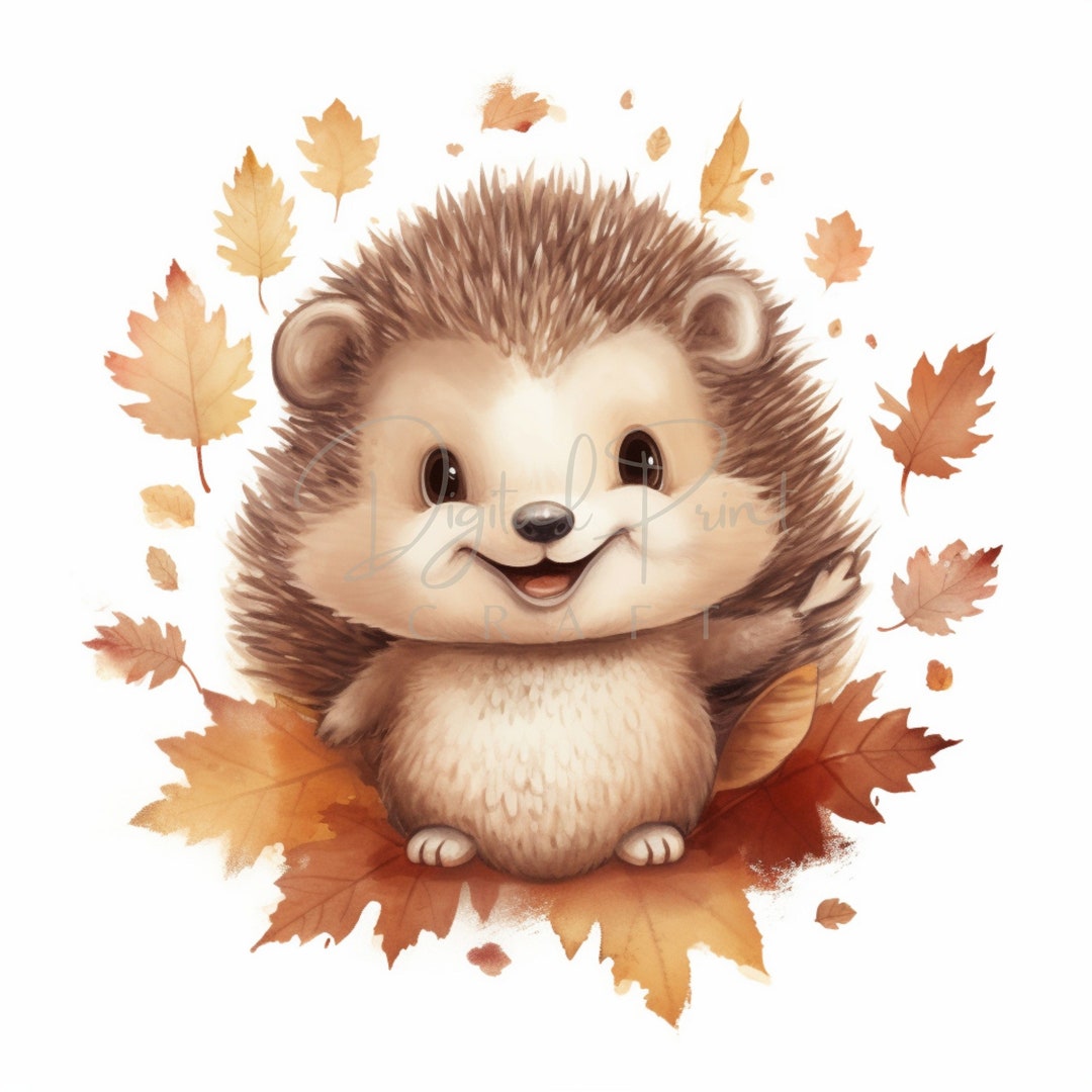 10 Fall Hedgehog Clipart, Sweet Brown Forest Animal, Watercolor JPG ...