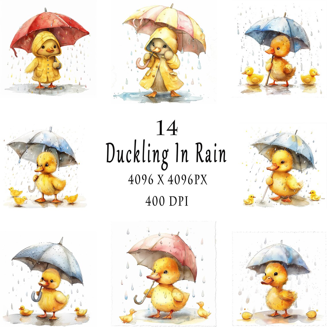 Duckling in Rain Clipart, Duck Clipart, 14 High Quality Jpgs,printable ...