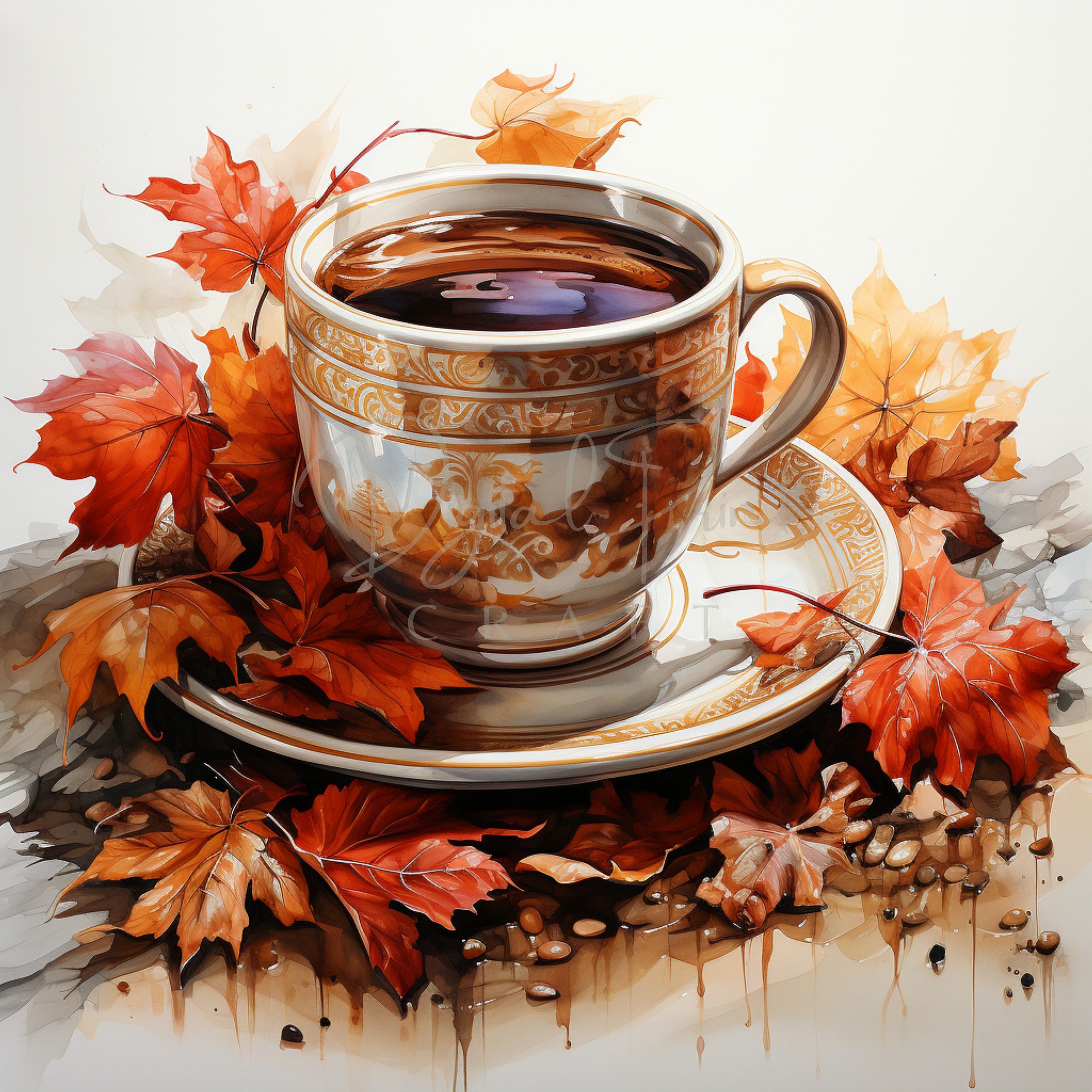 12 Fall Coffe Mug Clipart, Floral Autumn Decoration, Ideal for ...