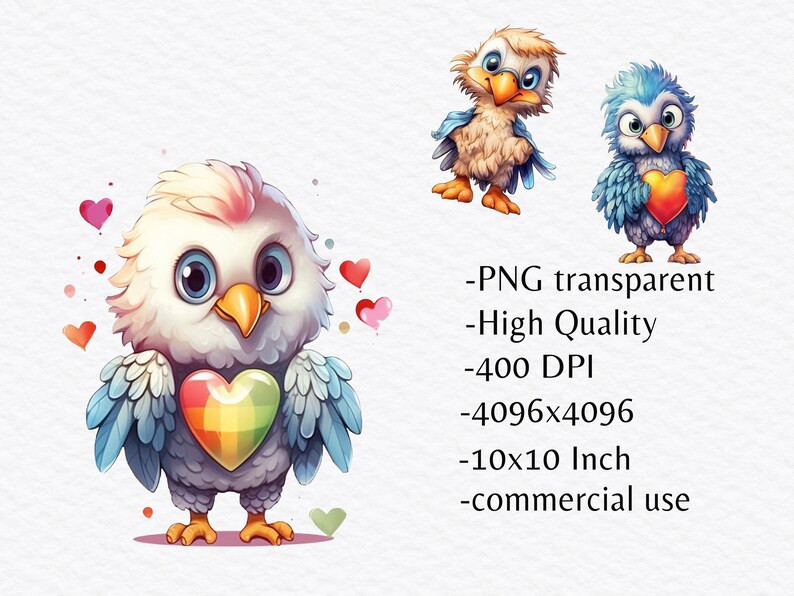 Colorful Cute Baby Eagles Clipart PNG Bundle Watercolor PNG - Etsy