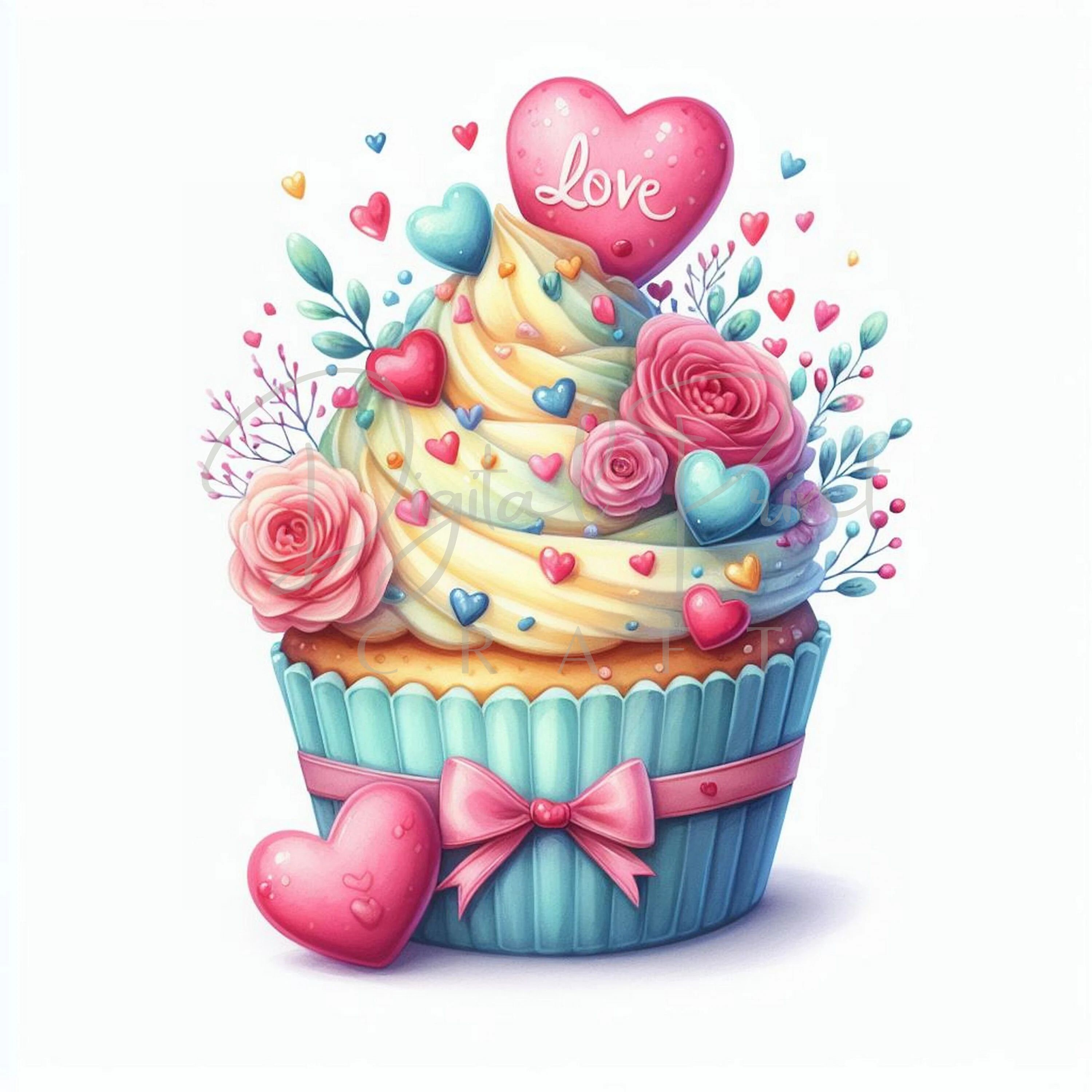 Valentine Love Cupcake Clipart, 15 JPG Valentines Day Clipart, Happy ...