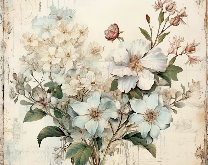 10 Shabby Chic Roses on Parchment Paper Clipart Shabby Chic Floral ...