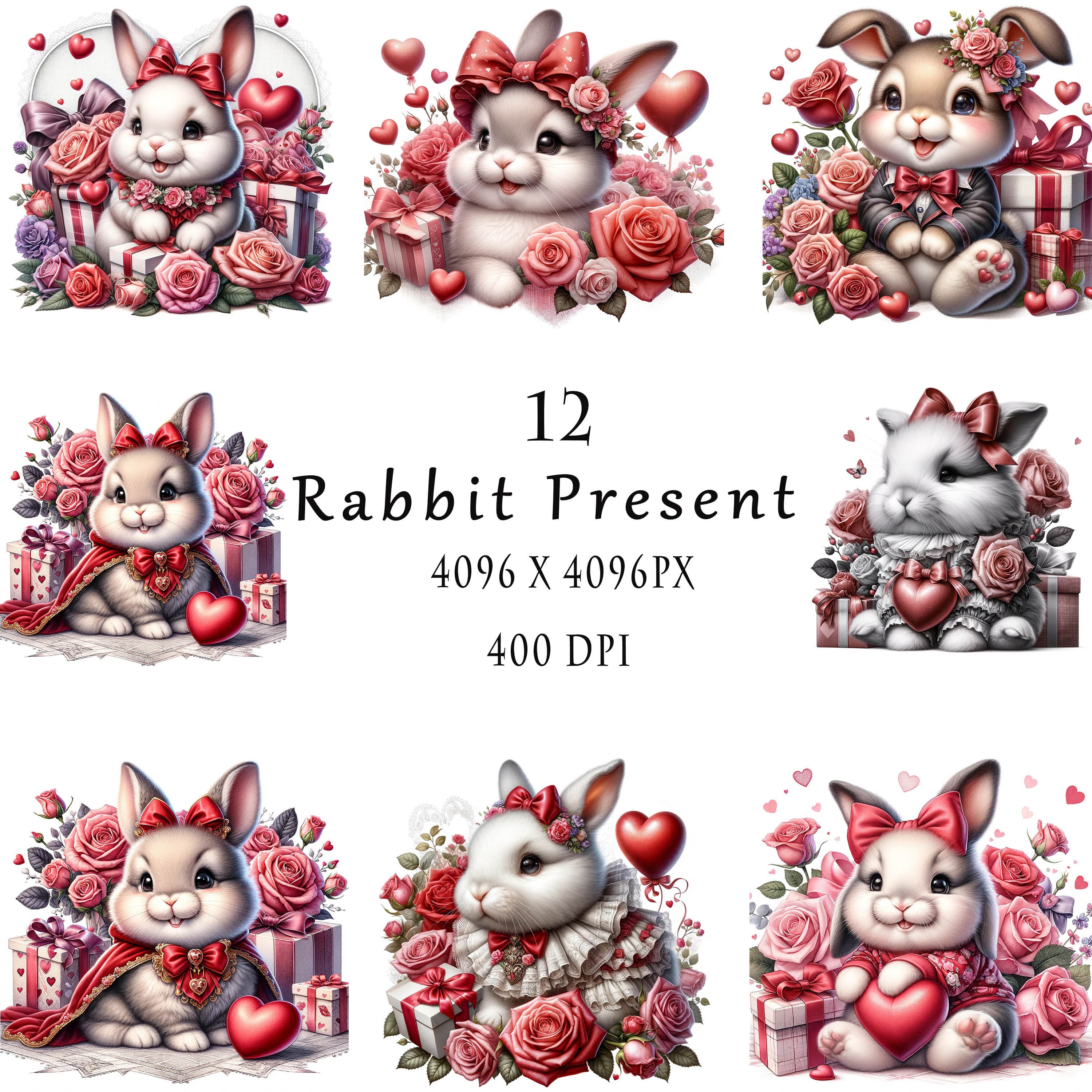Valentine Rabbit Present, 12 JPG Valentines Day Clipart, Valentine ...