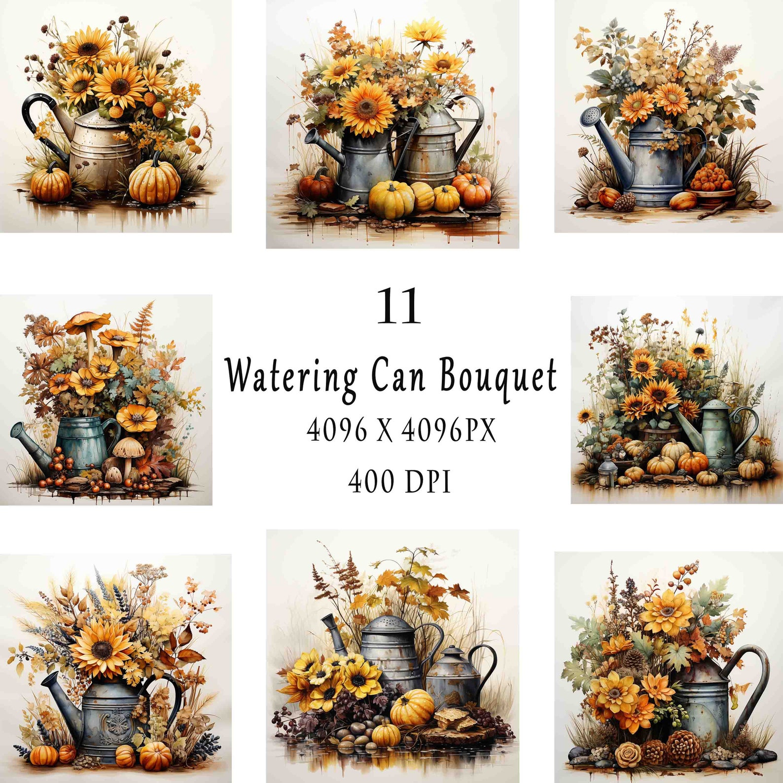 Fall Watering Cans Bouquet of Flowers, Nature Bucket, 11 Jpgs ...