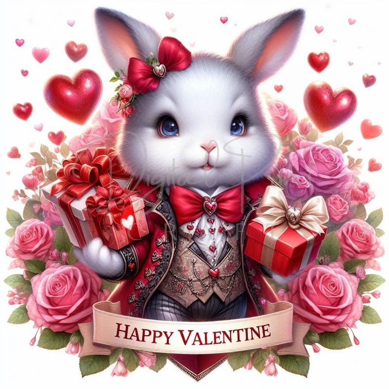 Valentine Rabbit Gift, 15 JPG Valentines Day Clipart, Valentine Couple ...