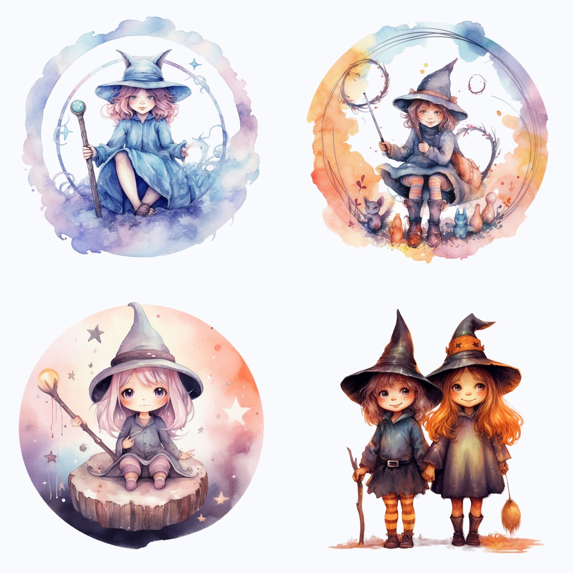 Watercolor Witches PNG Transparent Clipart Bundle Witch - Etsy