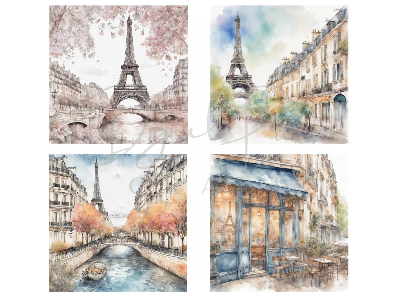 Watercolor Paris Clipart, Architectur Clipart, Cityscape JPG, Digital ...