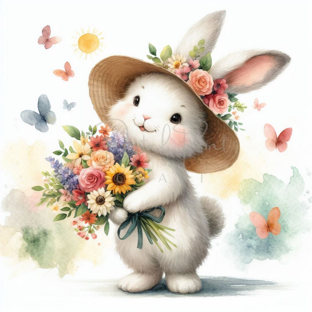 Bunny Spring Flowers - 16 High Quality Jpgs - Bouquet Clipart - Junk ...