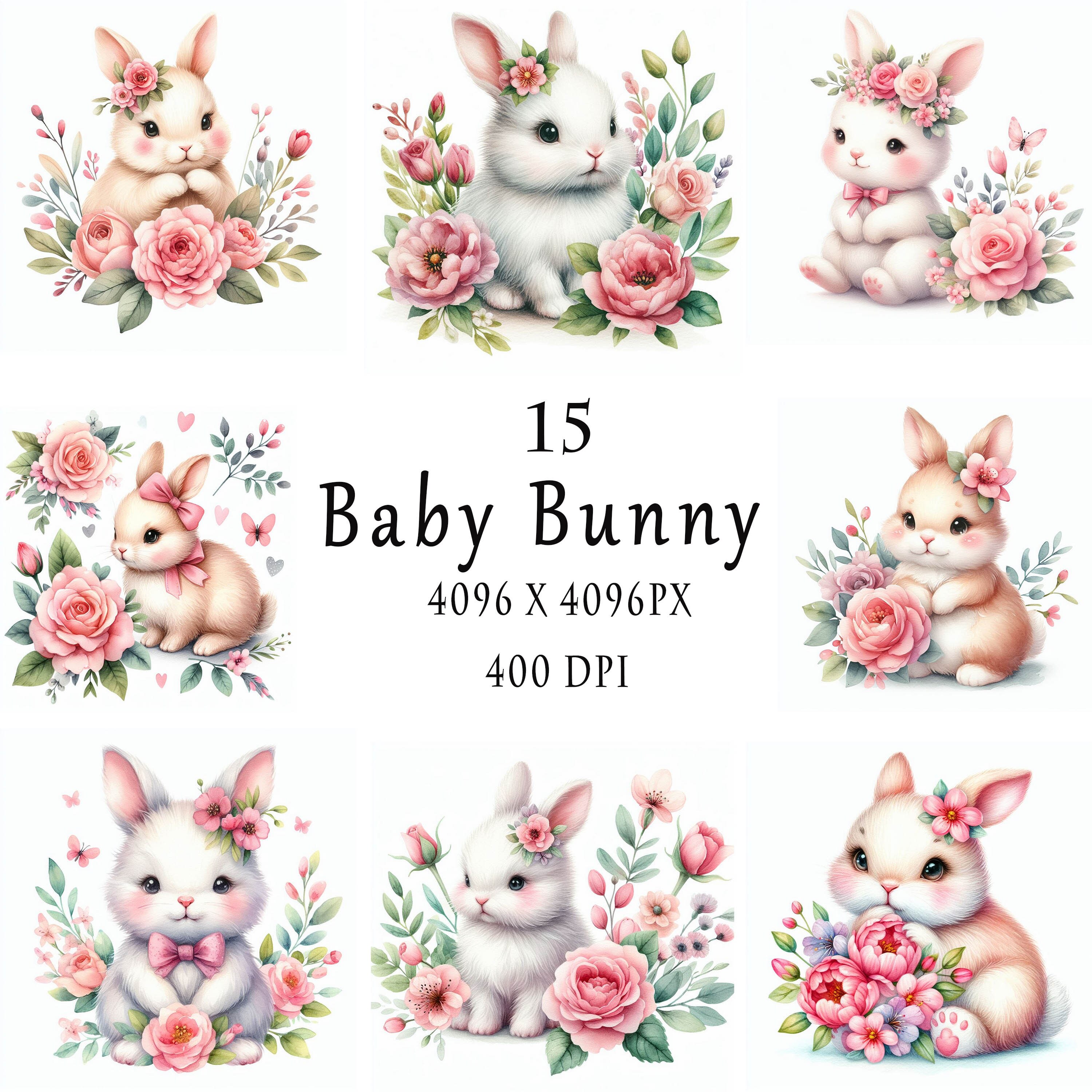 Bunny Rosa Flower Clipart, 15 High Quality Jpgs, Fluffy Bunny Clipart ...