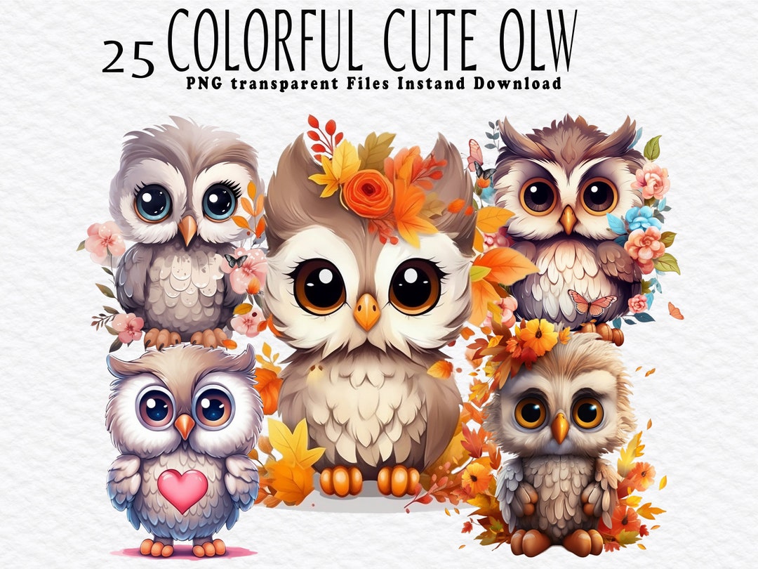 Colorful Cute Owl Clipart PNG Bundle, Watercolor PNG Files for ...