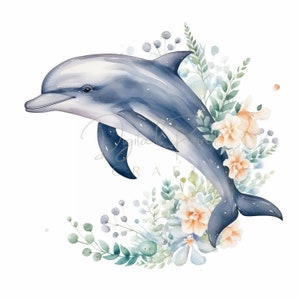 Floral Dolphin Clipart, Dolphin With Flowers, 11 High Quality Jpgs ...