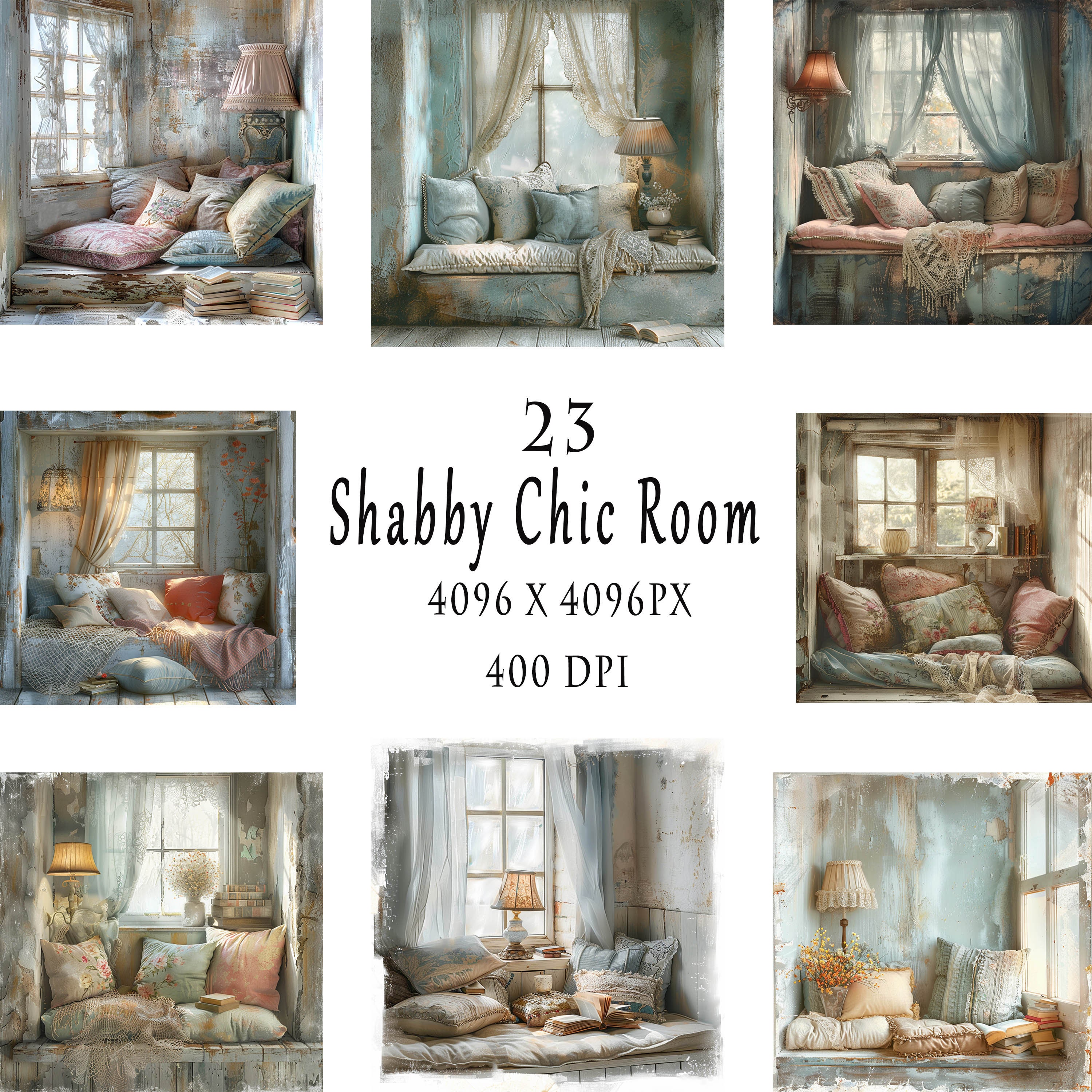 Shabby Chic Home Reading Corner, Room Clipart, 23 High Quality Jpgs ...