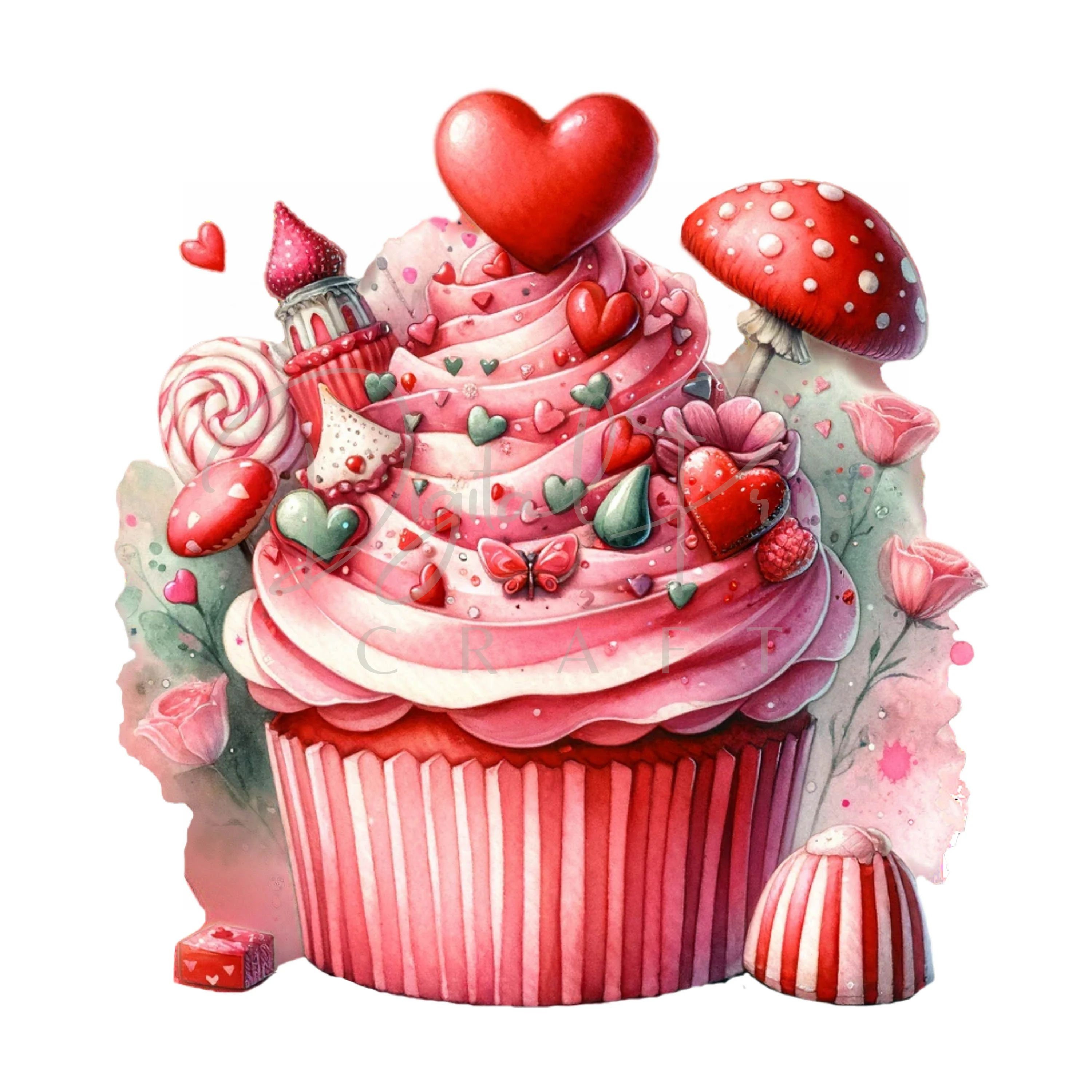 Valentine Cupcake Clipart, 14 PNG Valentines Day Clipart, Valentine ...