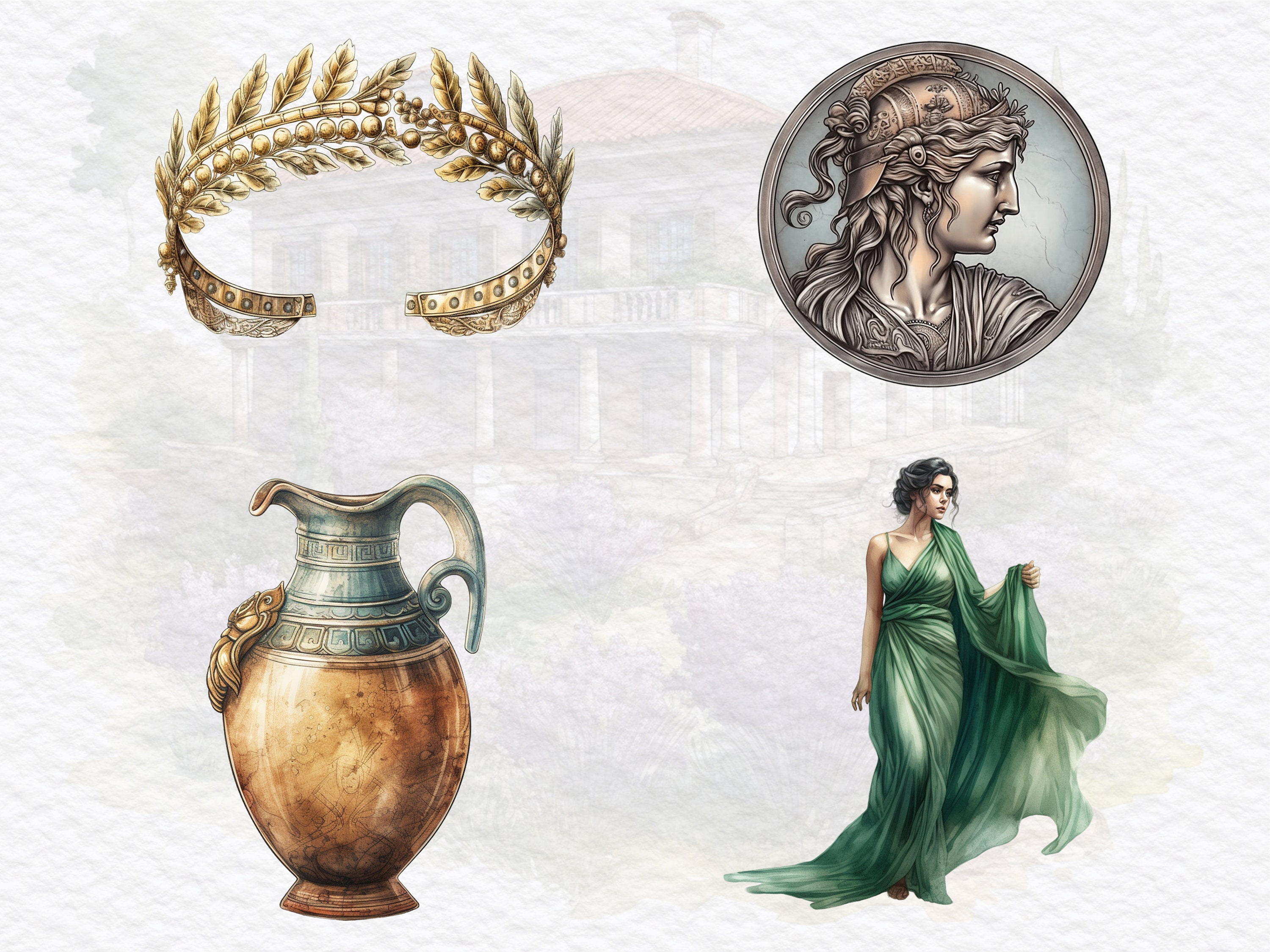 Ancient Greek Watercolor Clipart Illustartion Greek - Etsy
