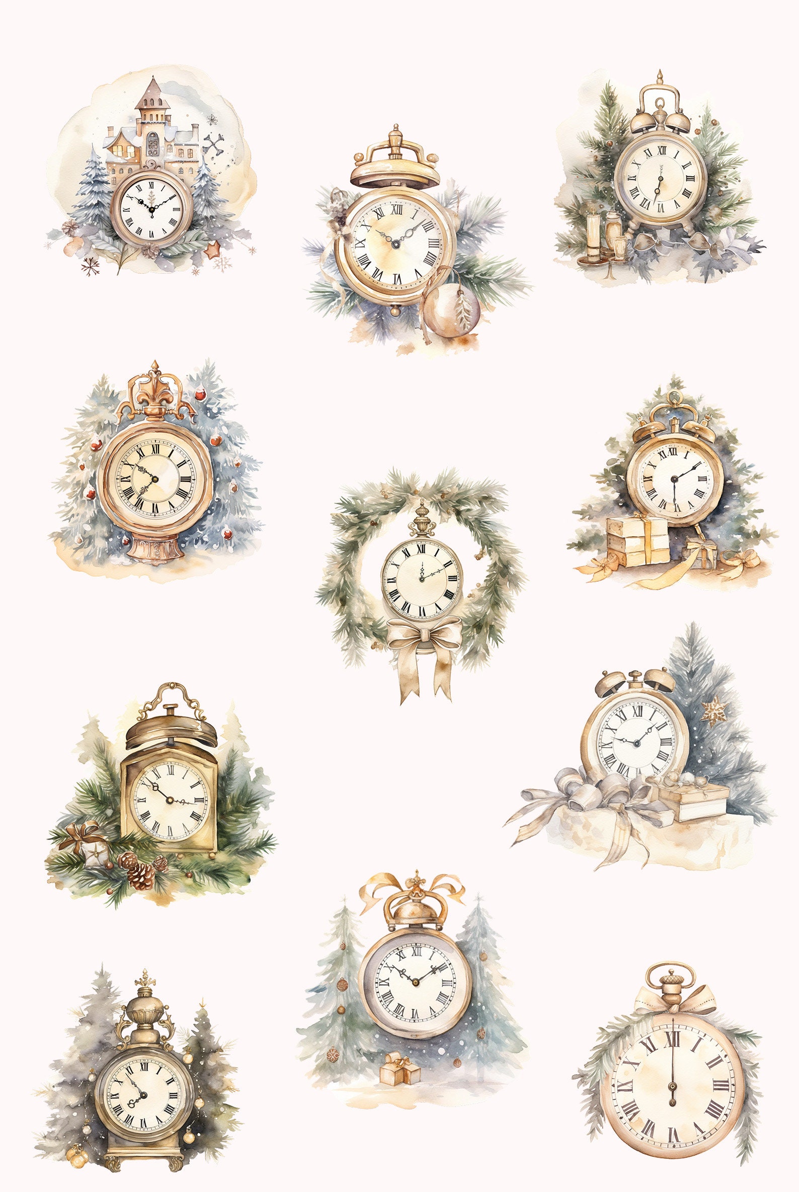 Christmas Clocks Clipart 11 Pngs Christmas Decoration Clock - Etsy