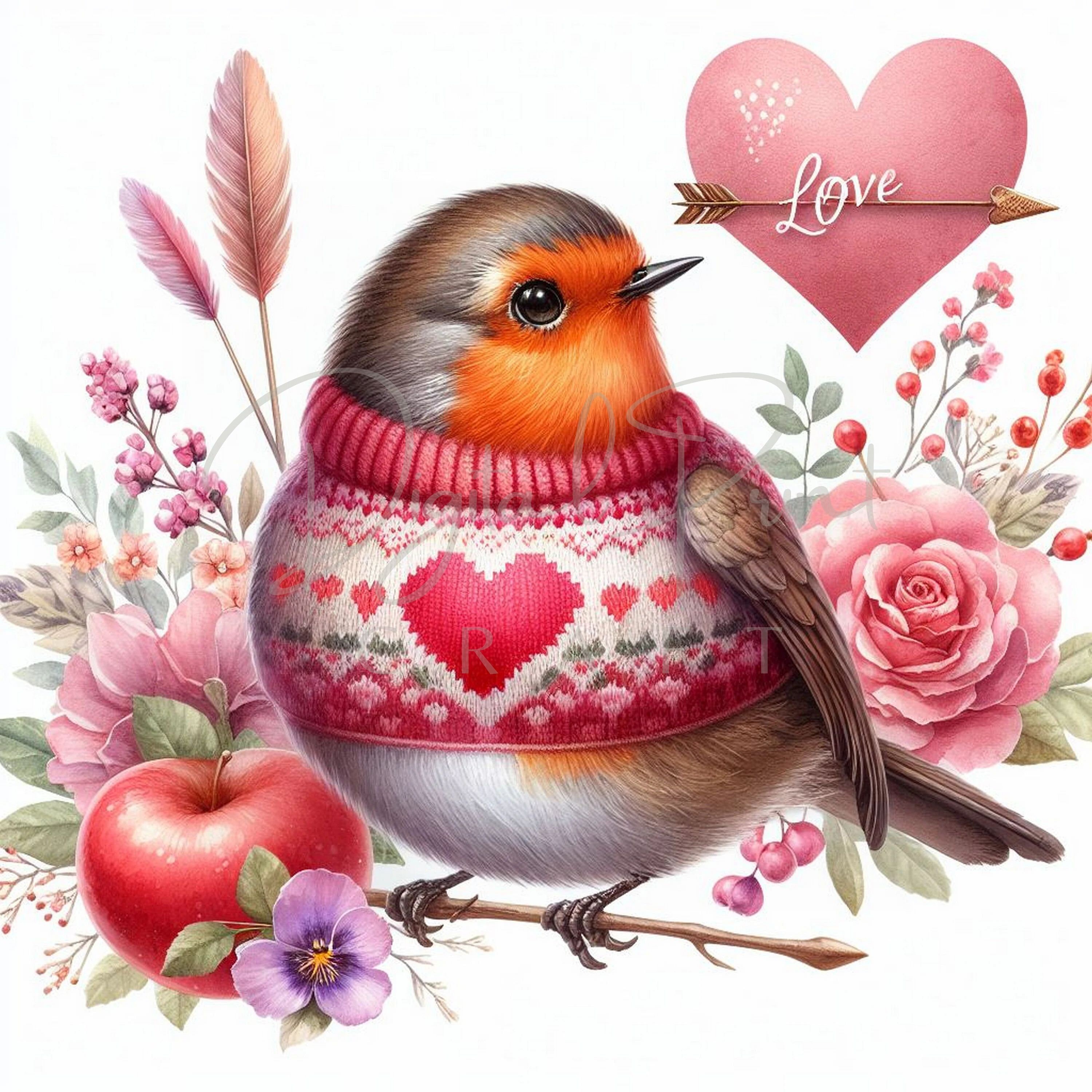 Valentine Robin Clipart, 10 JPG Valentines Day Clipart, Valentines Bird ...