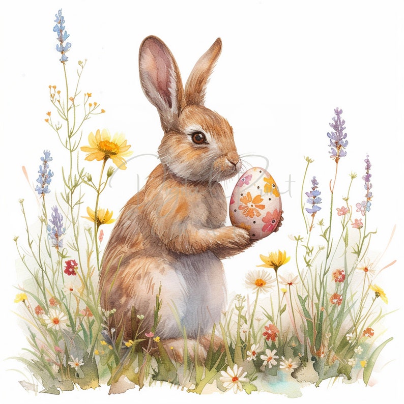 Easter Bunny Floral Spring Clipart, 15 High Quality Jpgs, Flower ...