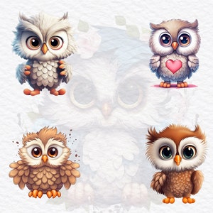 Colorful Cute Owl Clipart PNG Bundle, Watercolor PNG Files for ...