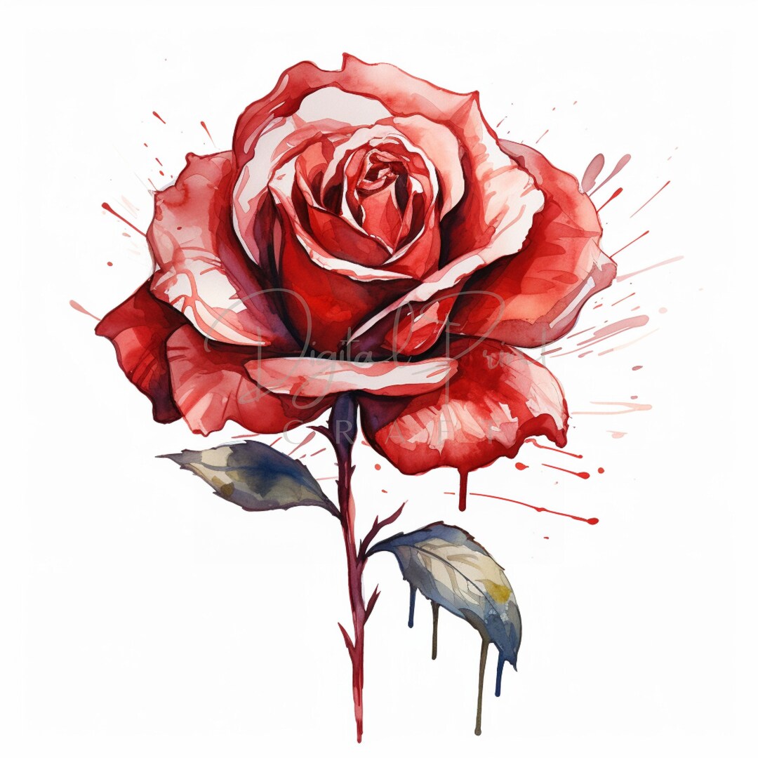 Watercolor Roses Print Clipart, Red Rose Floral Art, 12 JPG, Printable ...