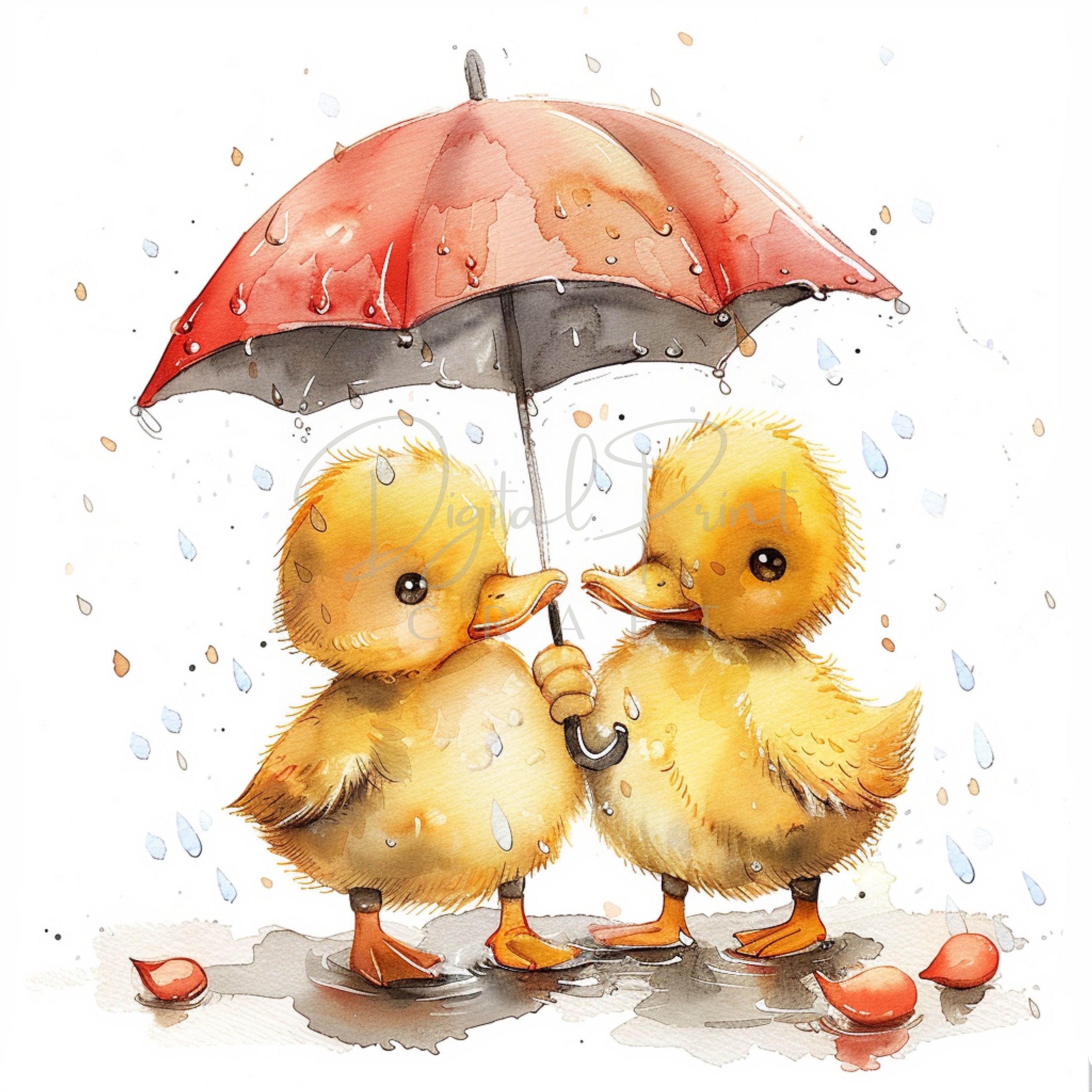 Duckling in Rain Clipart, Duck Clipart, 13 High Quality Jpgs,printable ...