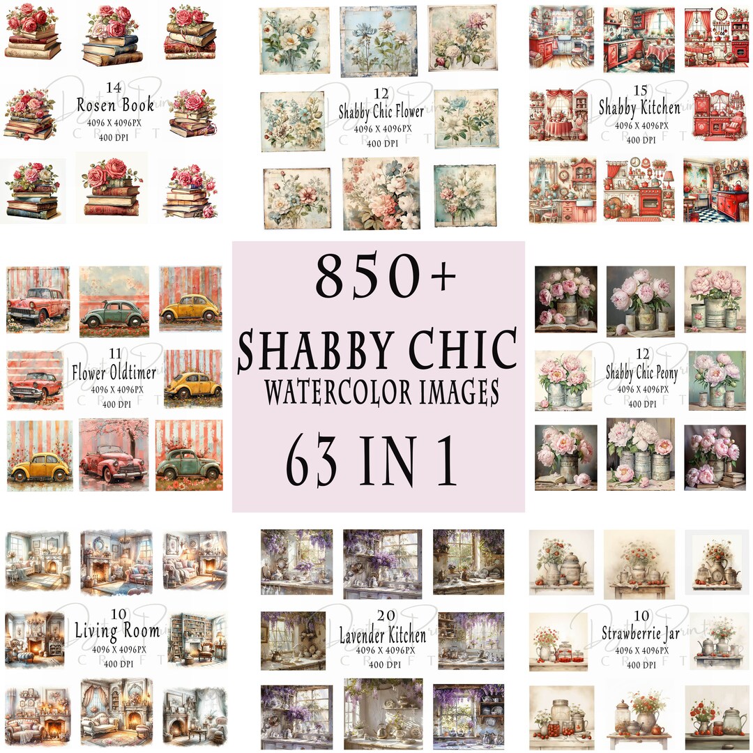 Shabby Chic Clipart Mega Bundle, Vintage Bundle, 850+ High Quality Jpgs ...