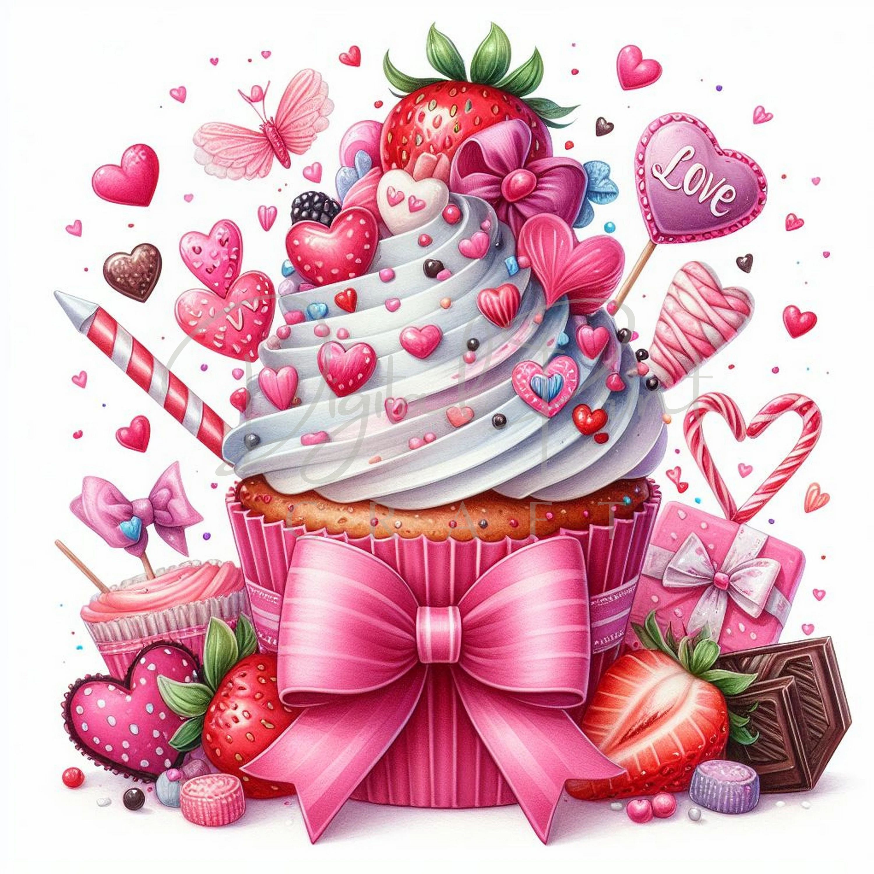 Valentine Love Cupcake Clipart, 15 JPG Valentines Day Clipart, Happy ...