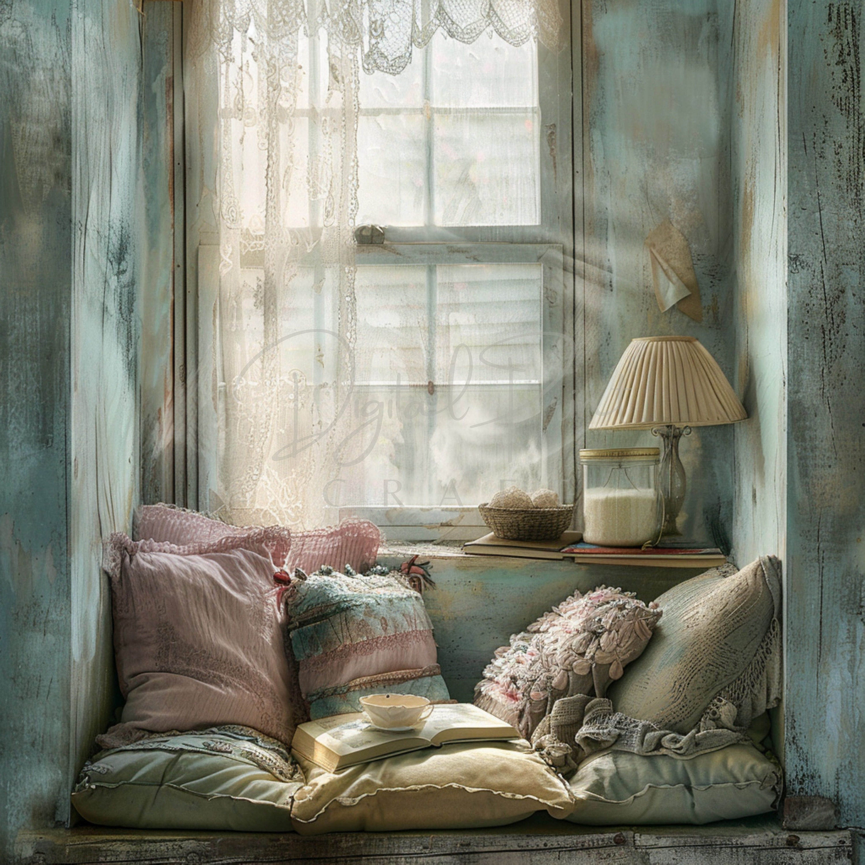 Shabby Chic Home Reading Corner, Room Clipart, 23 High Quality Jpgs ...