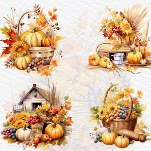 Pumpkin Bouquets Clipart Bundle - Fall Autumn Watercolor in PNG Format ...