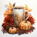 12 Fall Coffe Mug Clipart, Floral Autumn Decoration, Ideal for ...