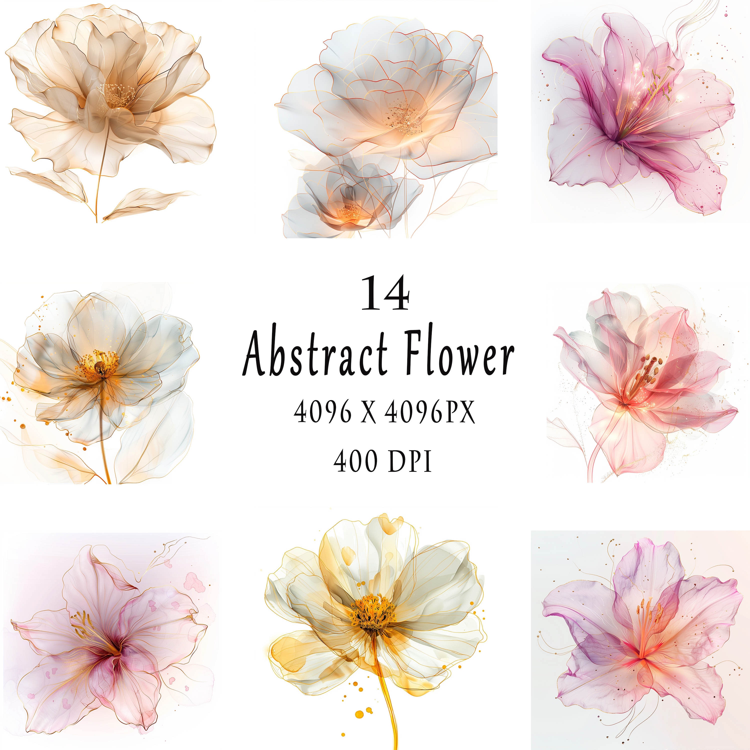 Abstract Modern Flower Art Clipart, Colorful Floral, 14 JPG, Printable ...