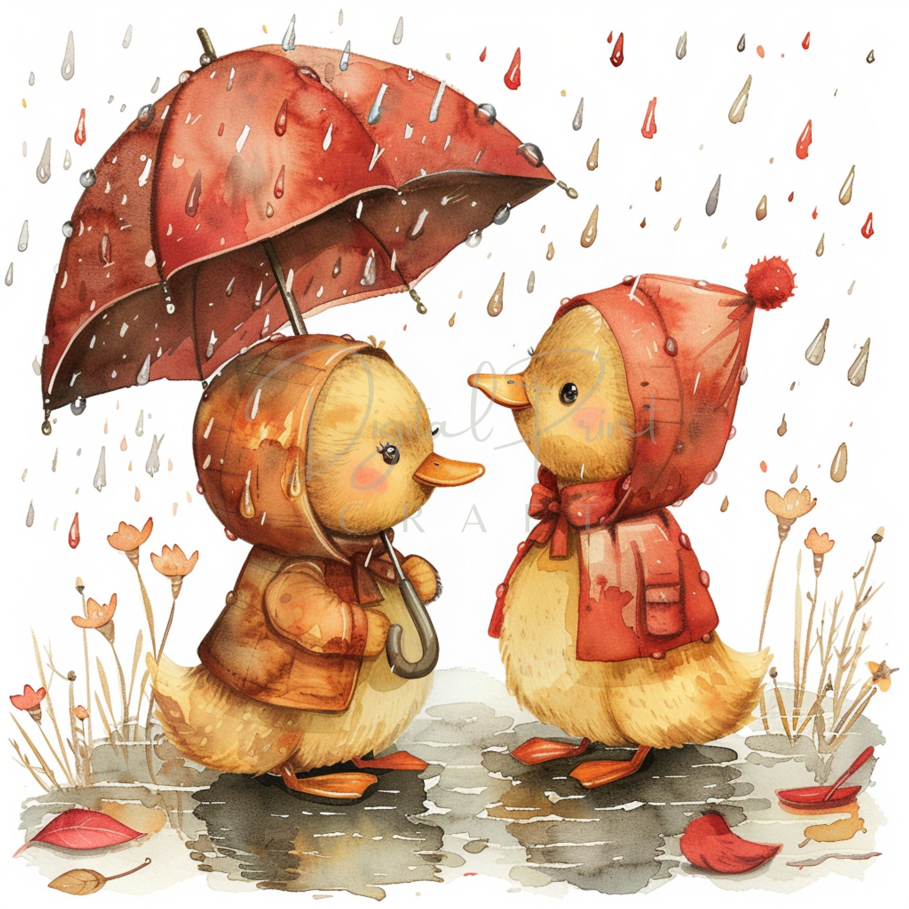 Duckling in Rain Clipart, Duck Clipart, 13 High Quality Jpgs,printable ...