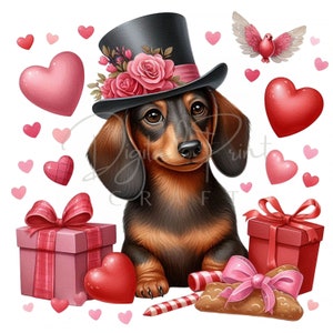 Valentines Dachshund Clipart, 12 PNG Valentines Day Clipart, Valentine ...