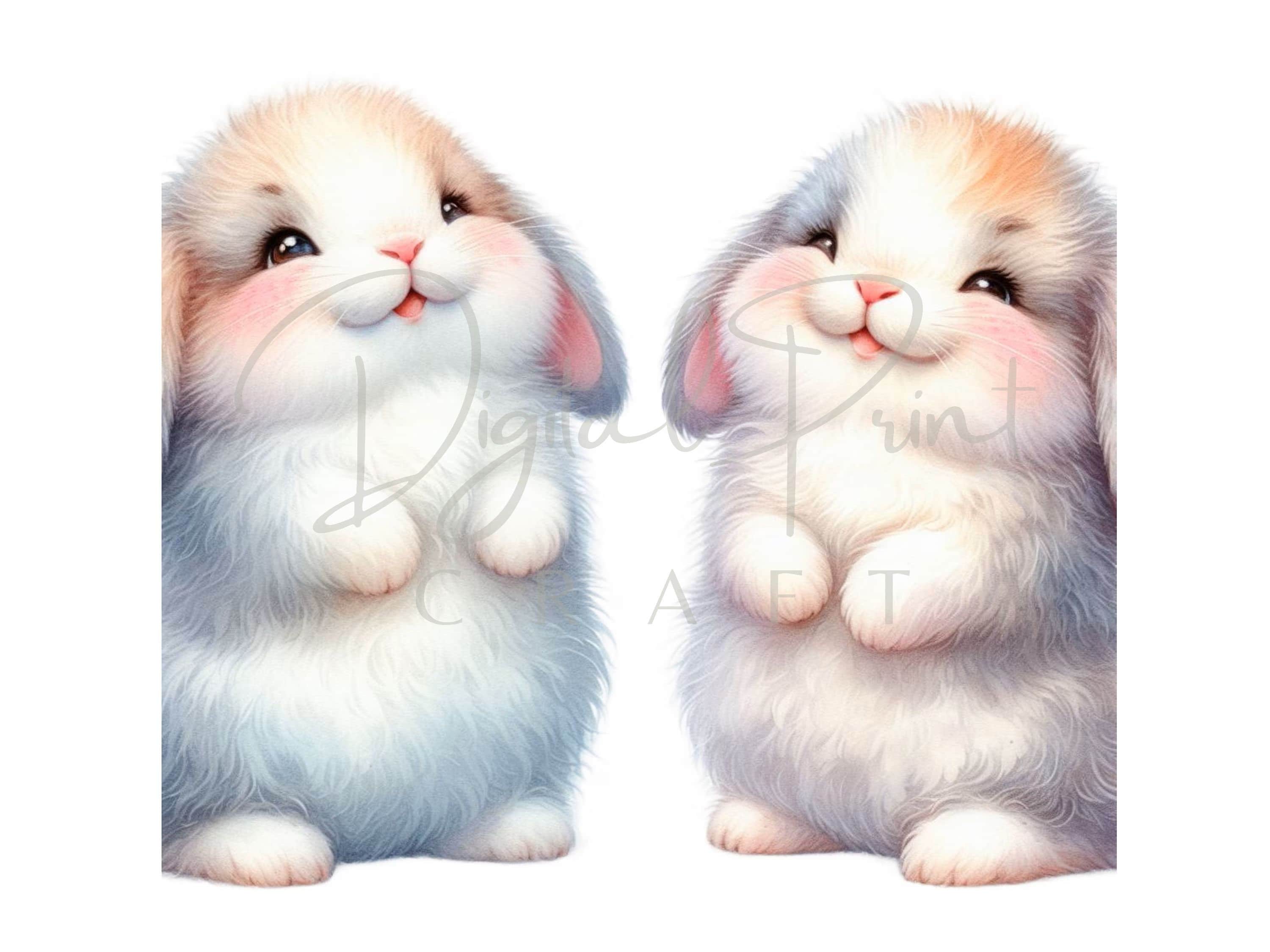 Colorful Cute Bunny Clipart PNG Bundle, 14 Watercolor PNG Files for ...