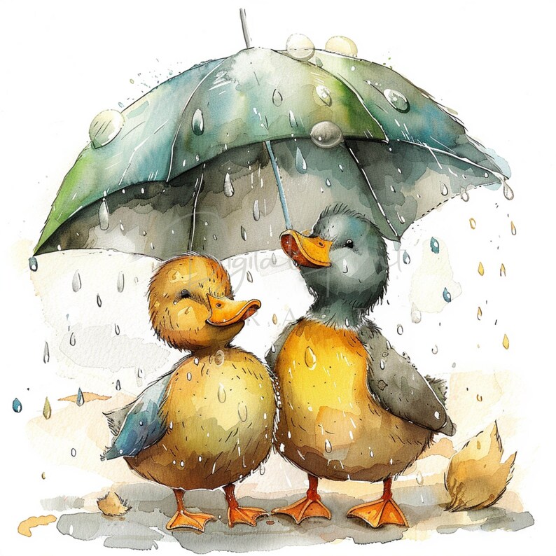 Duckling With Umbrella Clipart, Rain Clipart, 19 High Quality Jpgs ...