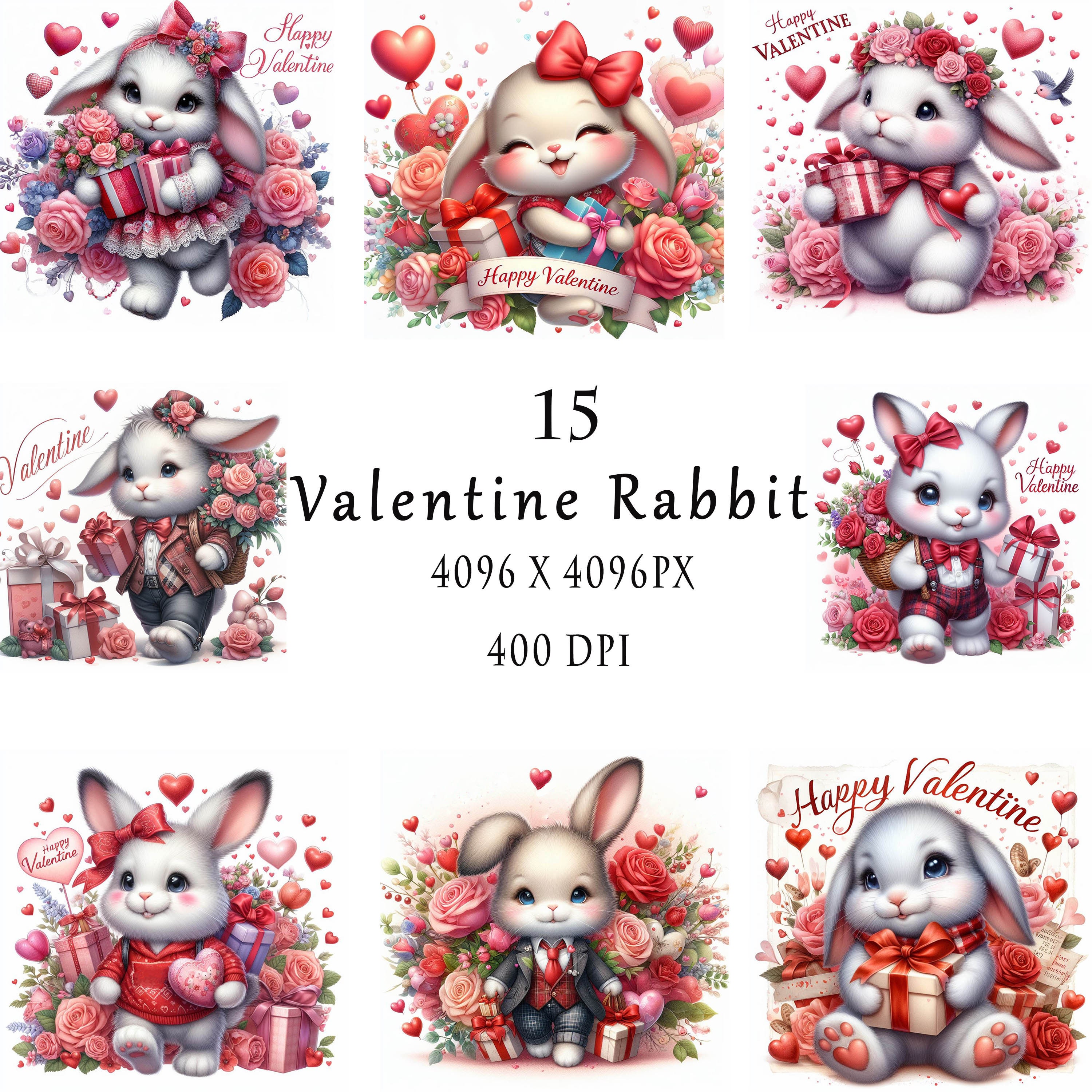 Valentine Rabbit Gift, 15 JPG Valentines Day Clipart, Valentine Couple ...