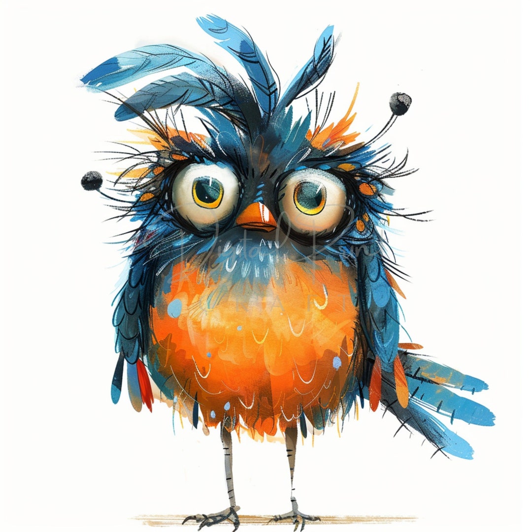Quirky Crazy Bird Clipart, Colorful Clipart, 12 High Quality Jpgs ...