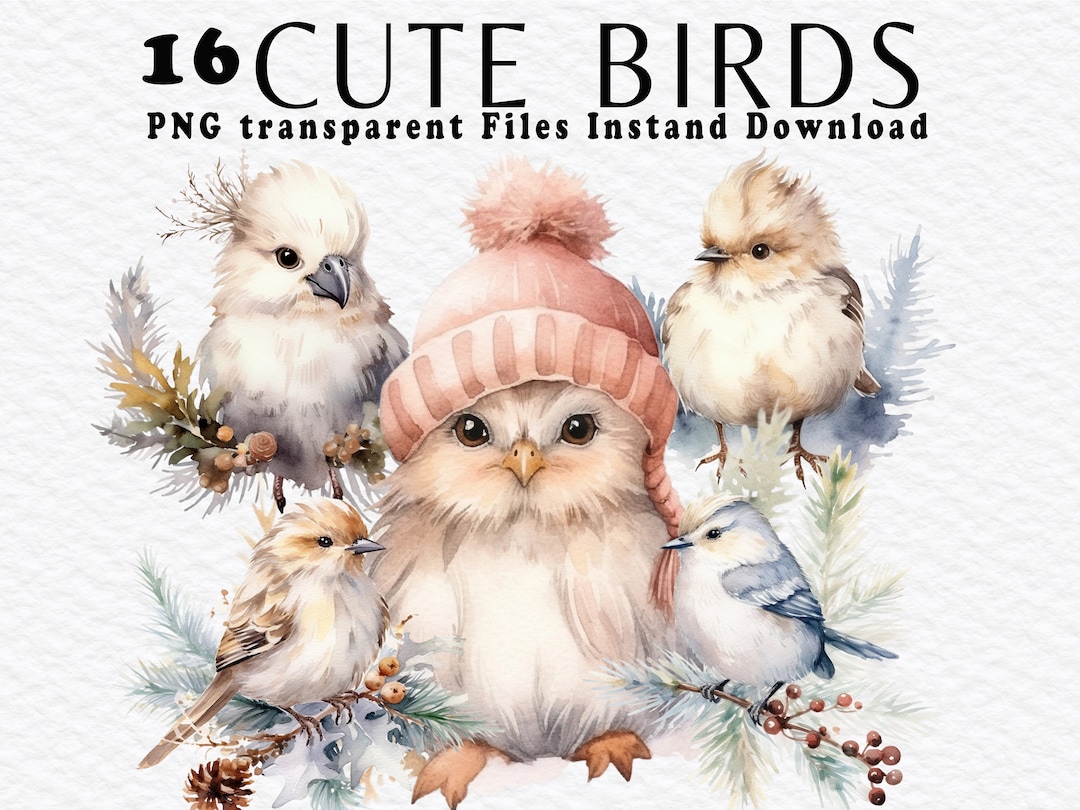 Watercolor Cute Birds Bundle - 16 Birds Clipart Pngs, Fall Watercolor ...