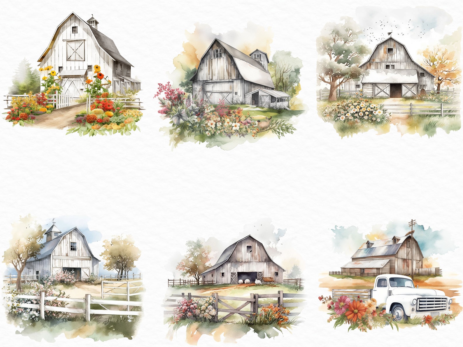 Farm Barn Clipart PNG Transparent Watercolor Farmhouse Bundle25 PNG ...