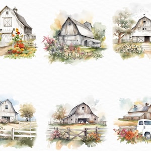 Farm Barn Clipart PNG Transparent Watercolor Farmhouse Bundle|25 PNG ...