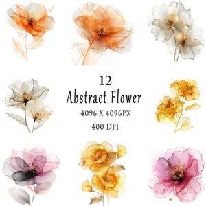 Abstract Botanical Flower Art Clipart, Floral Art Print, 12 JPG ...