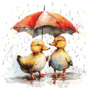 Duckling in Rain Clipart, Duck Clipart, 13 High Quality Jpgs,printable ...