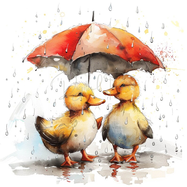Duckling in Rain Clipart, Duck Clipart, 13 High Quality Jpgs,printable ...