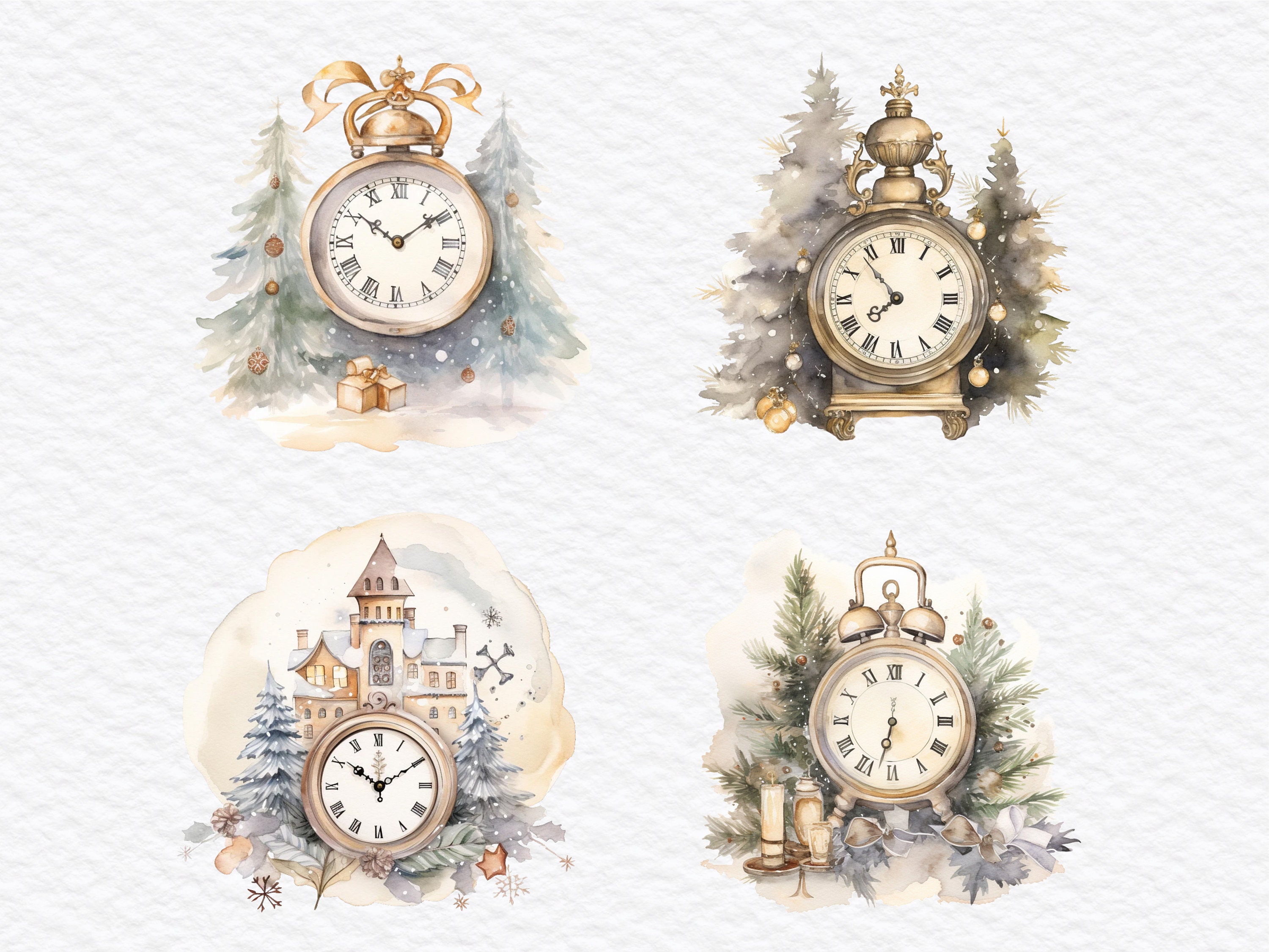 Christmas Clocks Clipart 11 Pngs Christmas Decoration Clock - Etsy