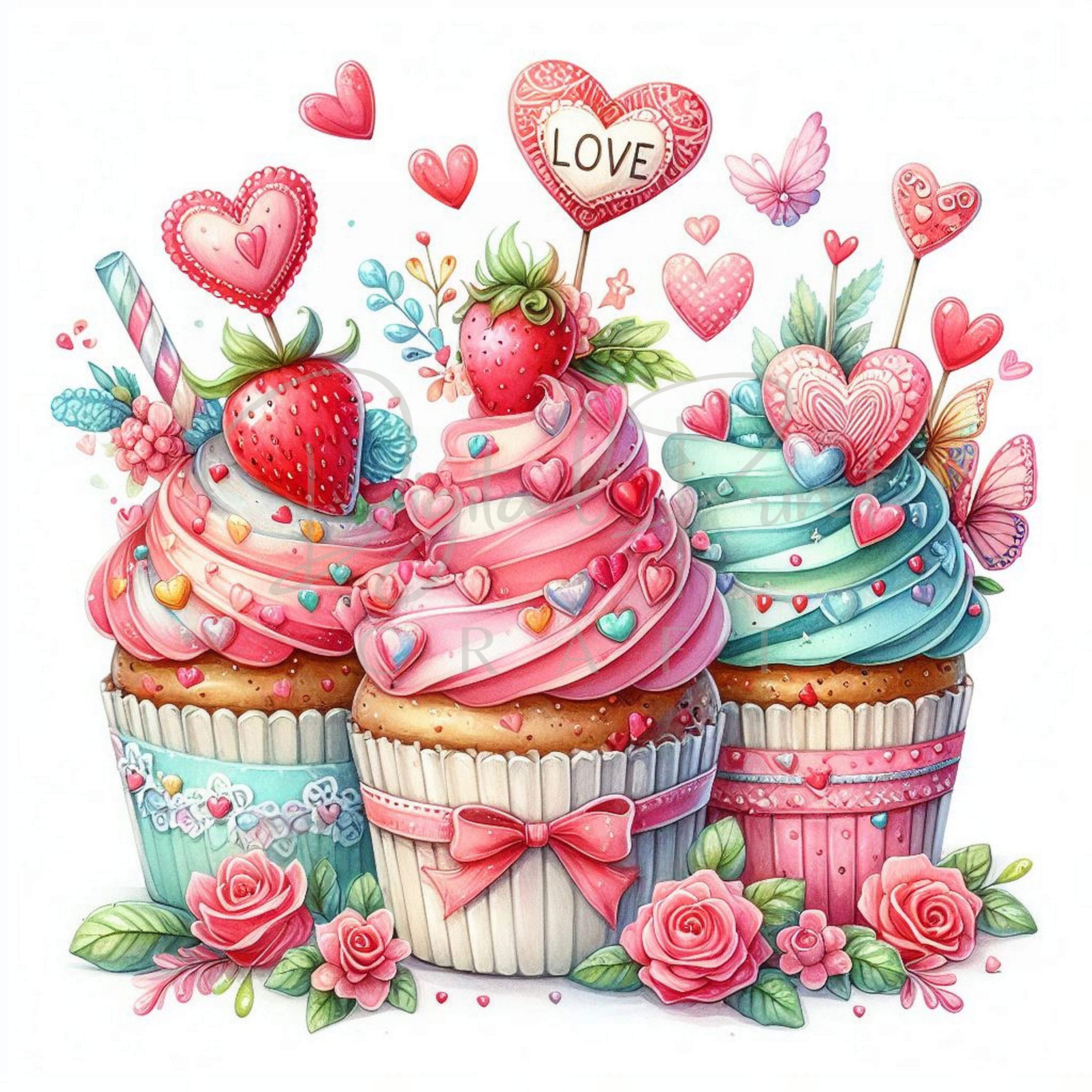 Valentine Love Cupcake Clipart, 15 JPG Valentines Day Clipart, Happy ...