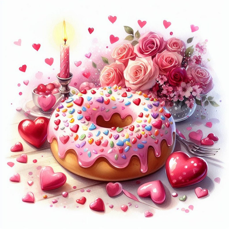 Valentine Donut Clipart, 12 JPG Valentines Day Clipart, Valentine Sweet ...