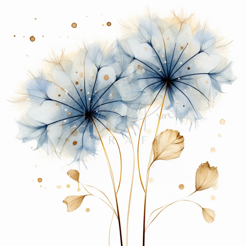 Abstract Flower Clipart, Gold Blue Floral, 20 High Quality Jpgs ...