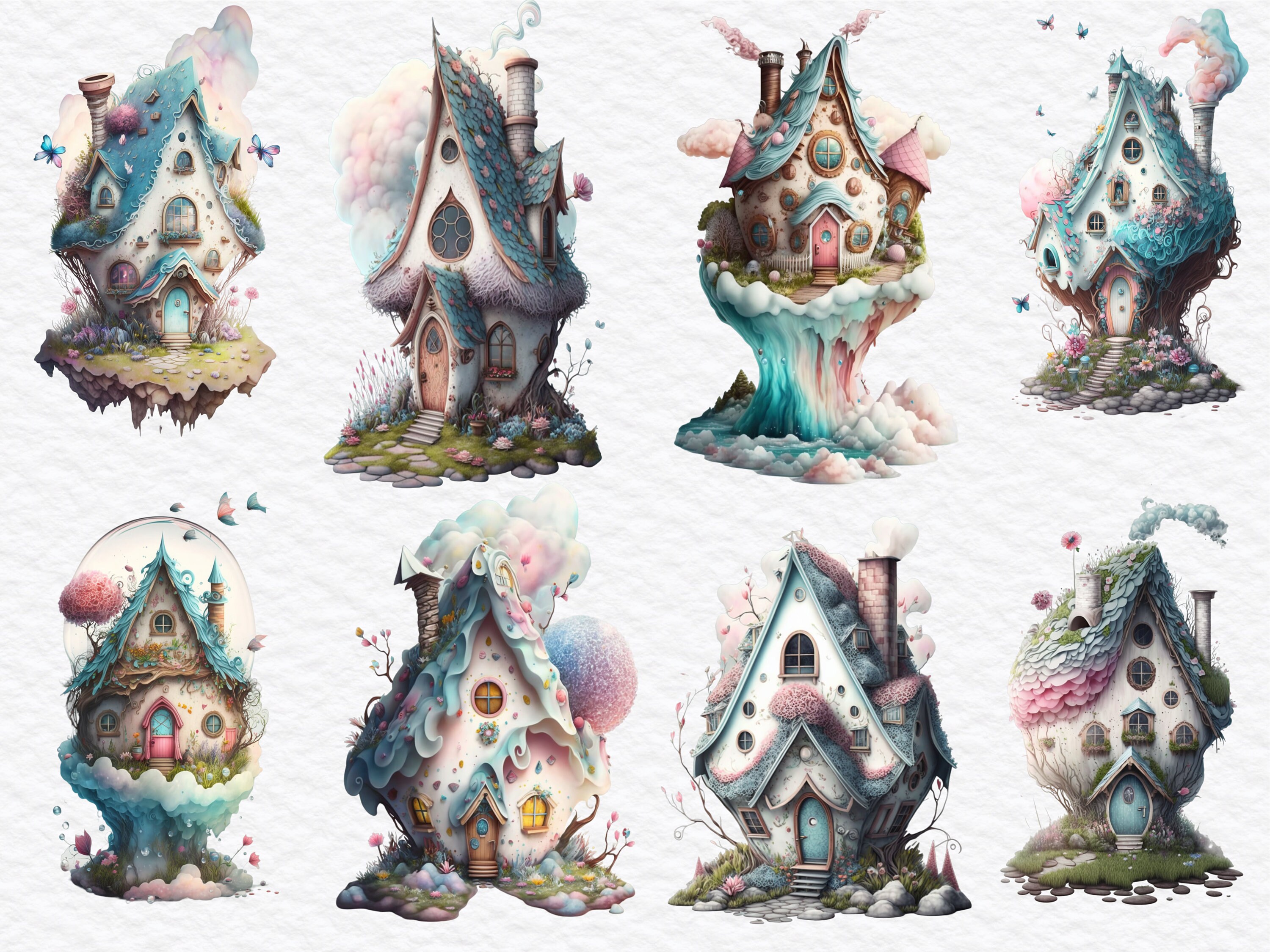 31 Cute Pastel Fairy House Watercolor Clipart PNG Transparentinstant ...