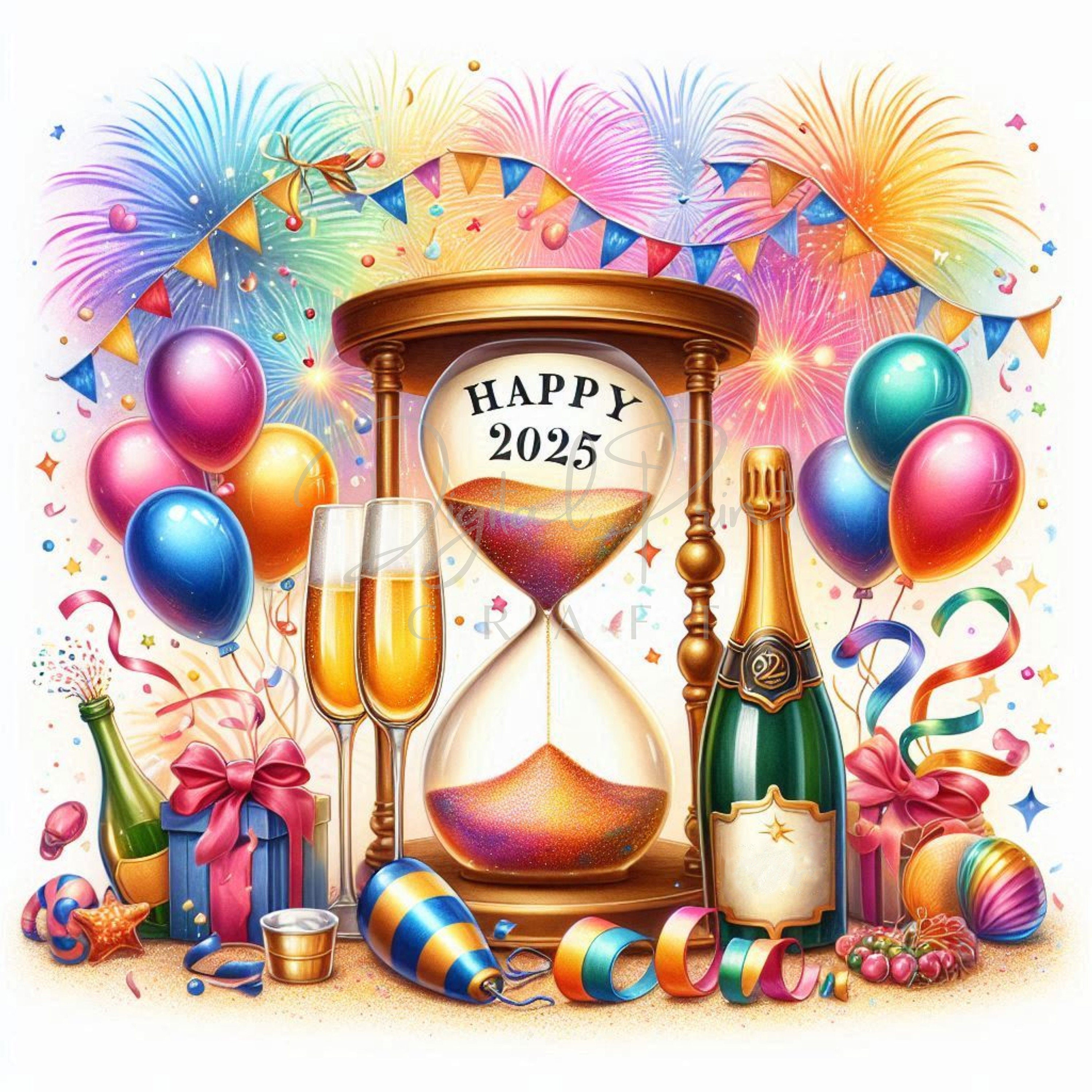 Happy New Year 2025 Clipart 11 High Quality Jpgs, Party Clipart ...